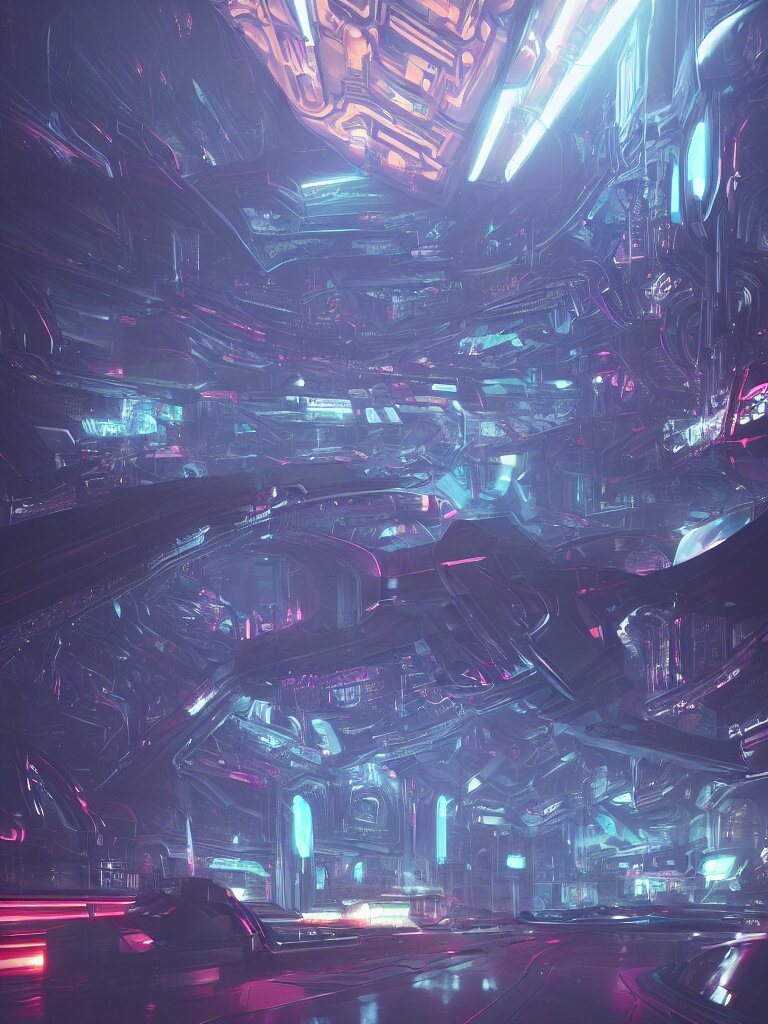 Lexica - Futuristic gothic interior of a busy spaceport on an alien ...