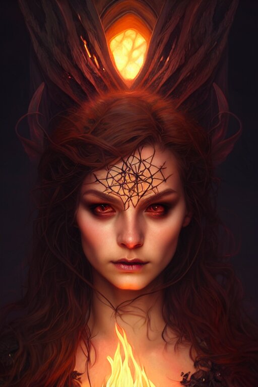Lexica - A burning witch closeup filled background around face, fantasy ...