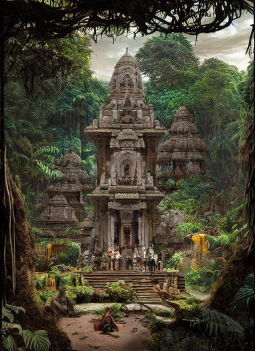 8 k concept art from a hindu temple lost in the jungle by david ...