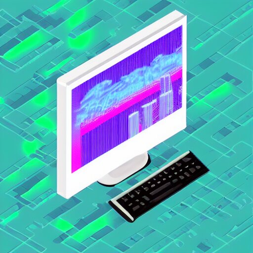 Lexica - A computer from the nineties in vapor wave style isometric view.