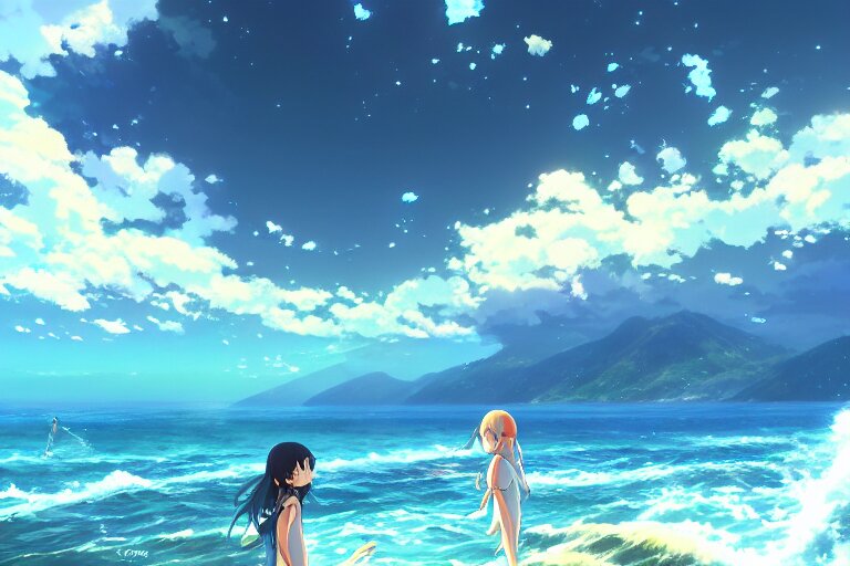 Lexica - Friends splashing in the ocean, key visual, a fantasy digital ...