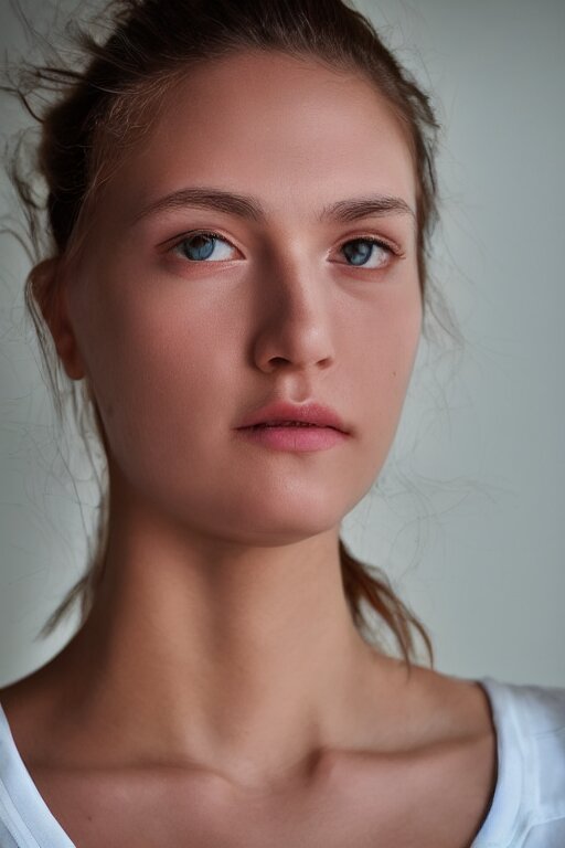 Lexica - 2 4 year old female neck model, wearing white v - neck top ...