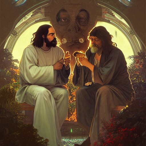 Lexica - Jesus, einstein and darwin are smoking weed, drunk, in the ...