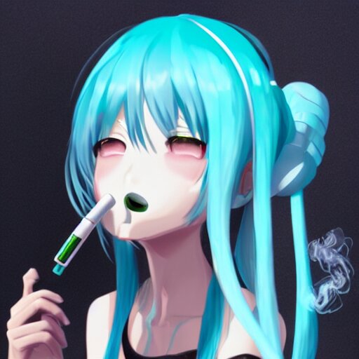 Lexica - Hatsune miku smoking weed with a vape pen, smoke coming out of ...
