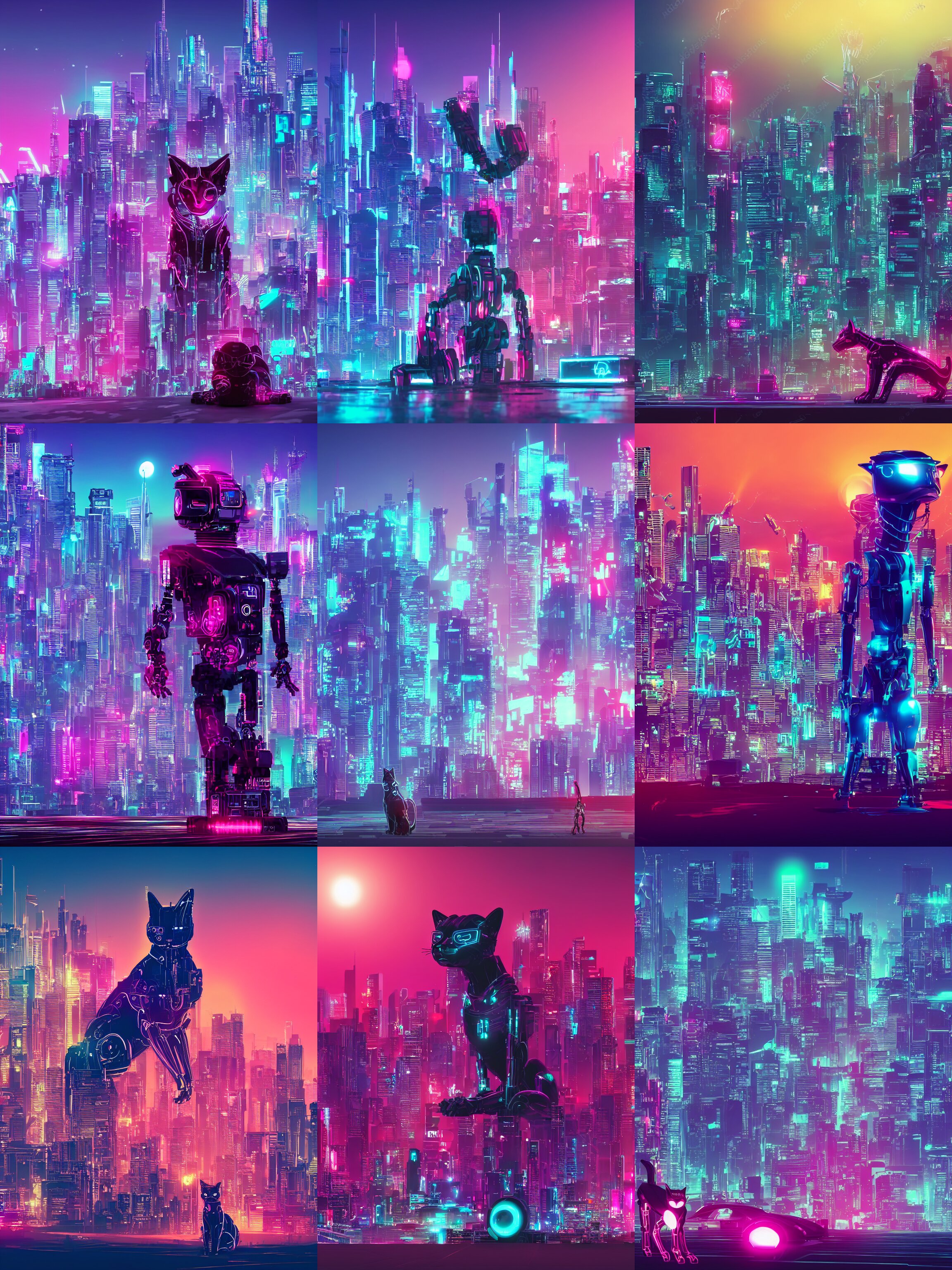 Lexica - Synthwave robot cat in front of a cyberpunk cityscape. 8k ...