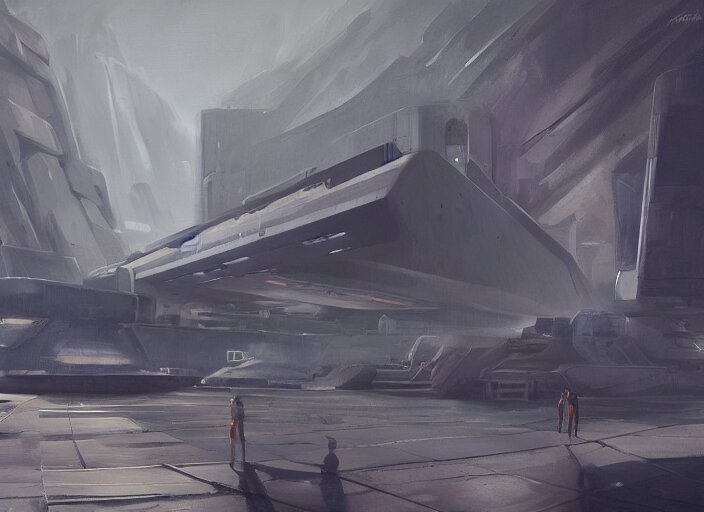 Lexica - Concept art of spacex big brutalist base, oil painting by jama ...