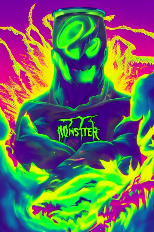 Lexica - Monster energy brink, vivid colours, vaporwave lighting ...