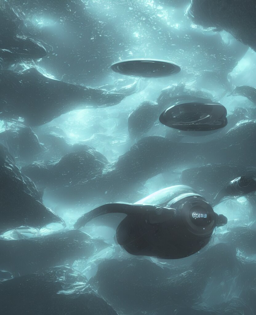 Lexica - White disc - shaped spacecraft submarine, fusion of subnautica ...