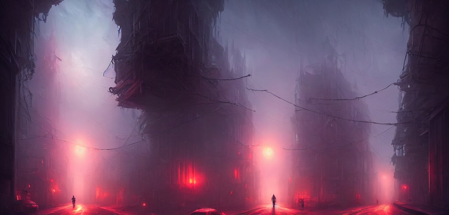 Lexica - Scary future street in the night covered with darkness a ...