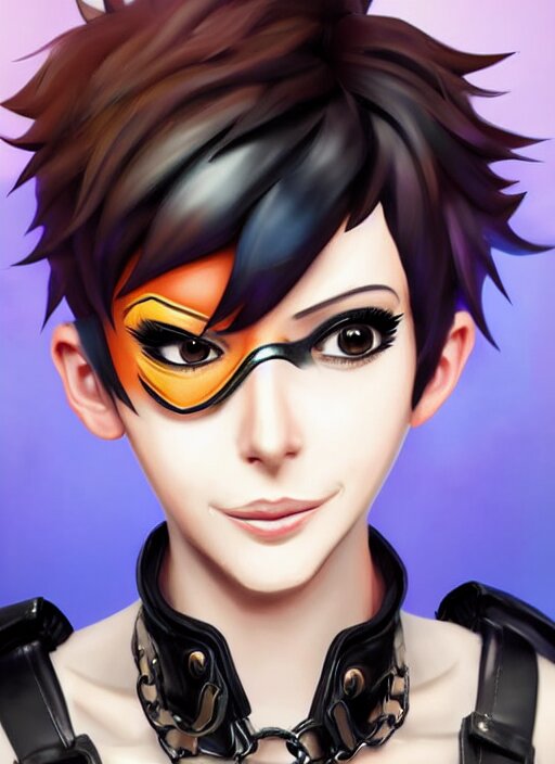 Lexica - Portrait bust digital artwork of tracer overwatch, wearing ...