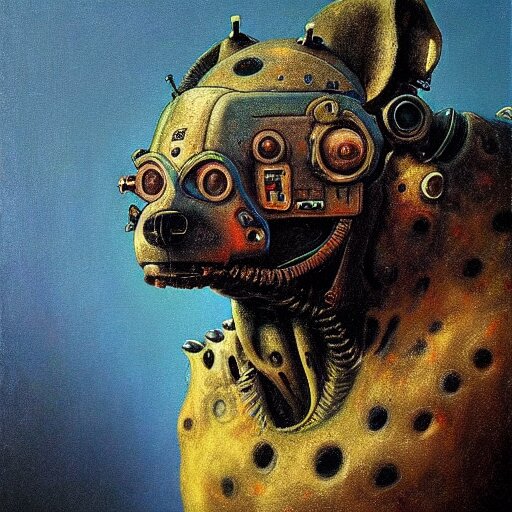 hyena robot, cyberpunk, highly detailed quadrupedal cyborg, beks ...
