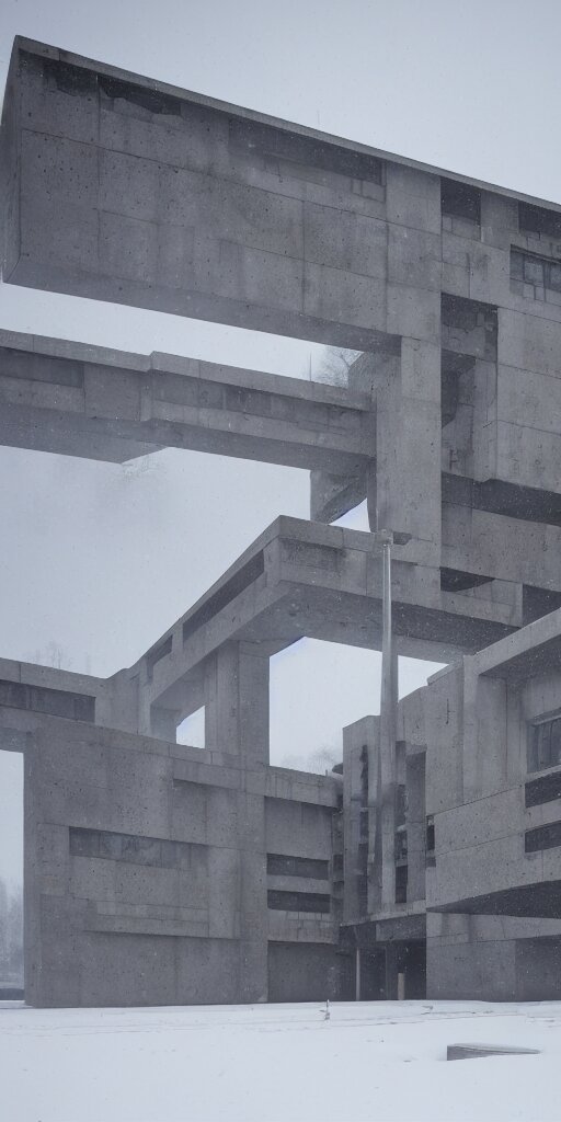 Lexica - Brutalist architecture, hyperrealistic rendering, 4 k, tyndall effect, snow day ， ultra ...