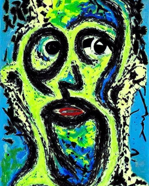 Lexica - Portrait of human face by Jackson Pollock. Dark blue, green ...