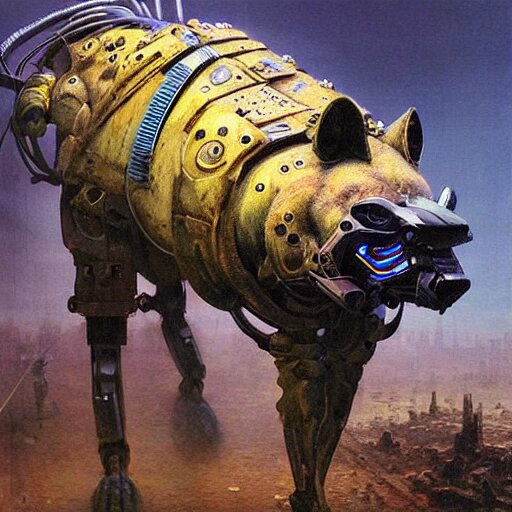robotic hyena, cyberpunk 2 0 7 7, highly detailed beksinski styl ...