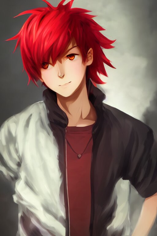 Lexica - Portrait of young anime guy with red hair and flaming eyes ...