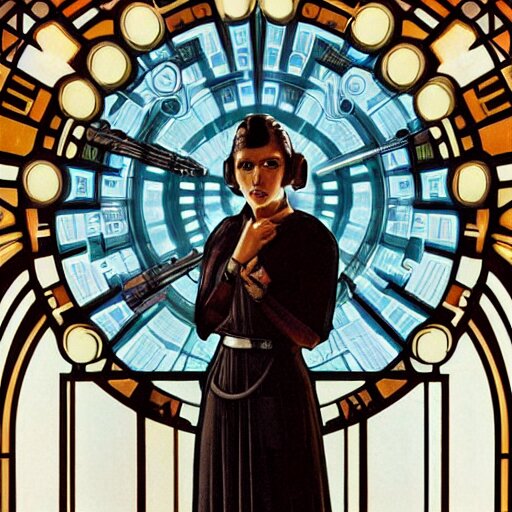 Lexica - Princess leia, 1 9 3 0 s goddess, in front of round, art deco ...