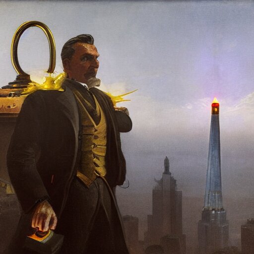Lexica - Bioshock thunder magnate Nikola Tesla atop the skyscraper ...