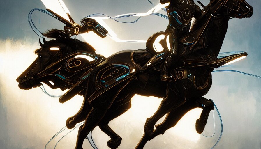 Lexica - Tron legacy jesus riding cyborg horse, face, diffuse lighting ...