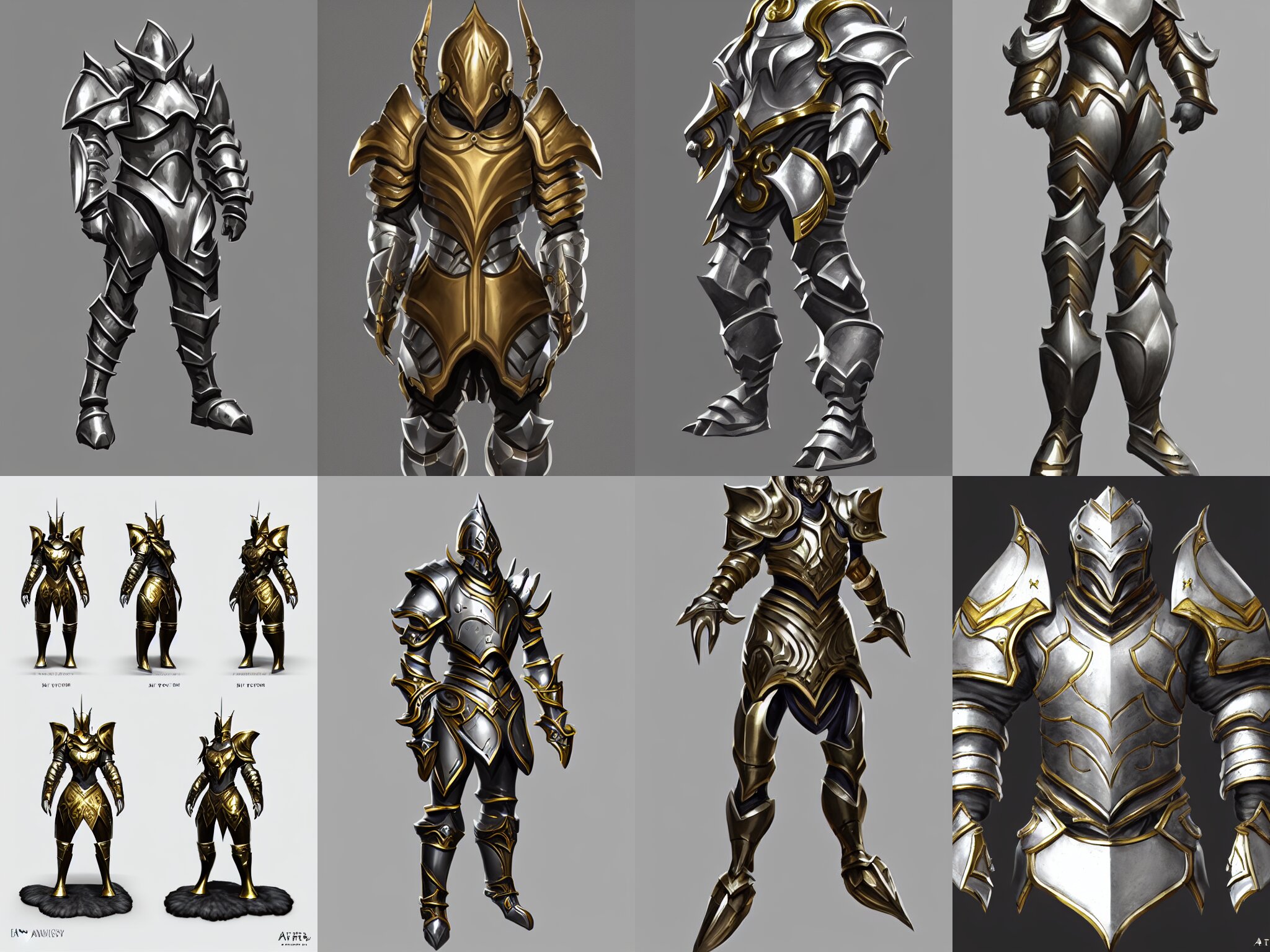 Lexica - Heavy fantasy armor pieces, silver with gold trim, extremely ...