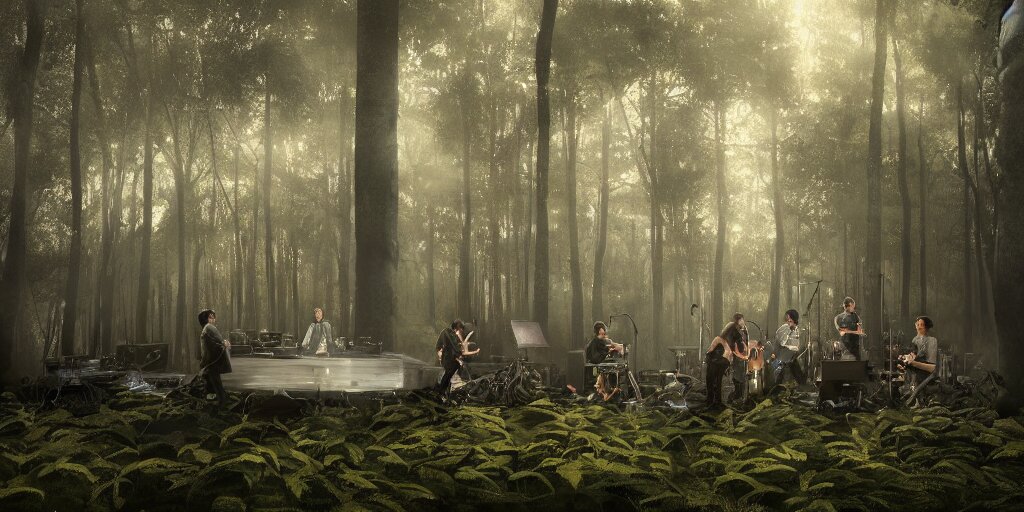 Lexica - The band radiohead performing in the forest, ethereal ...