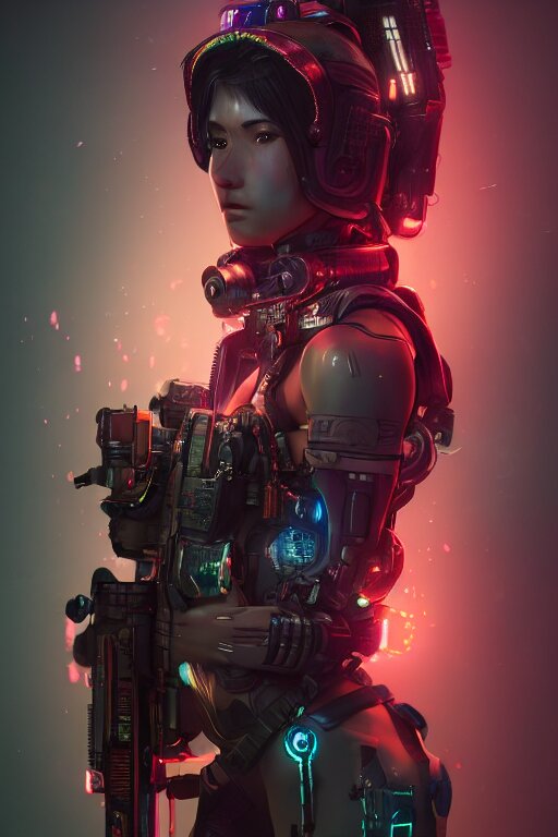 Lexica - Beautiful portrait of a heavily armed cyborg mercenary girl ...