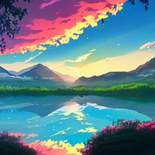 Lexica - Key anime visual of a beautiful, glistening lake in a forest ...