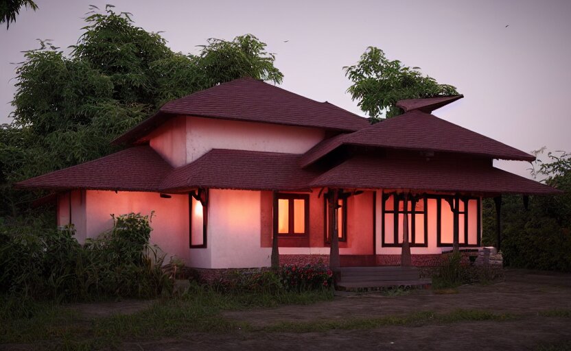 a beautiful small assam type house at sunrise, guwahati, concept ...
