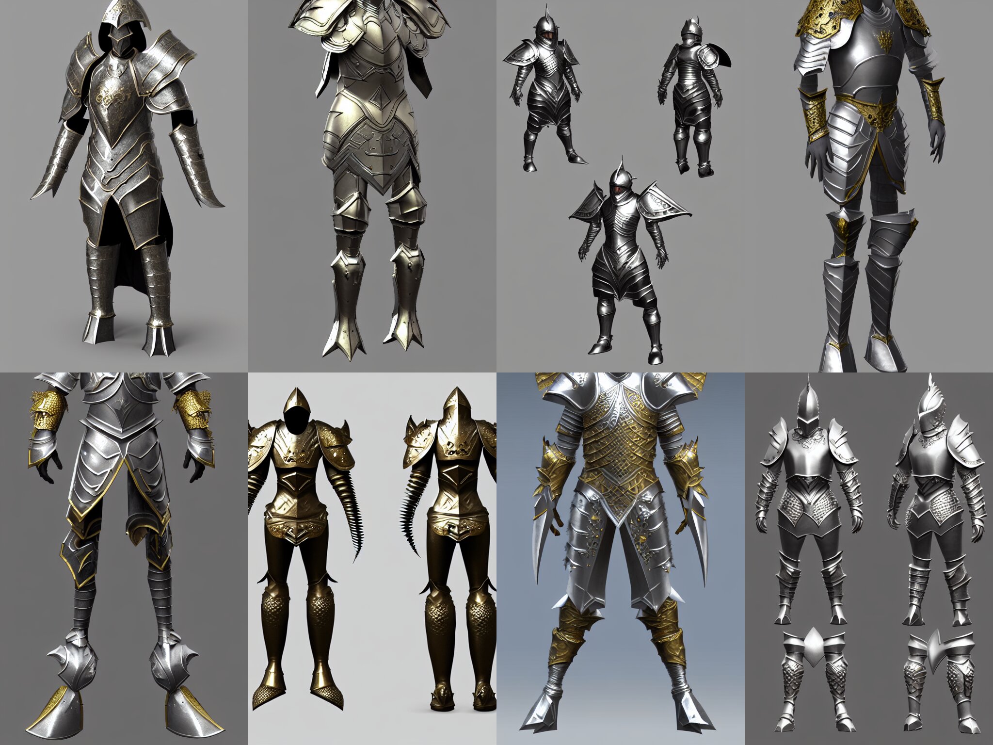 Lexica - Render of awesome oversized fantasy armor, silver with gold ...