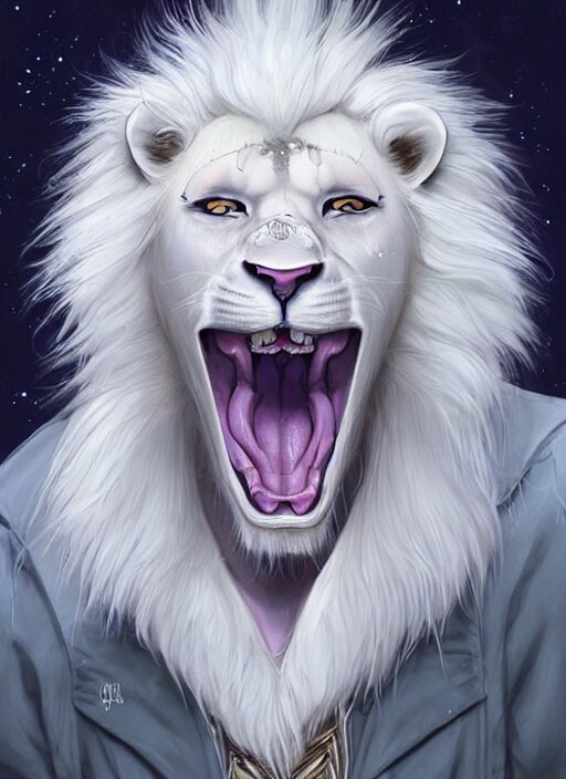 Lexica - Award winning beautiful portrait commission of a male furry anthro albino lion fursona ...