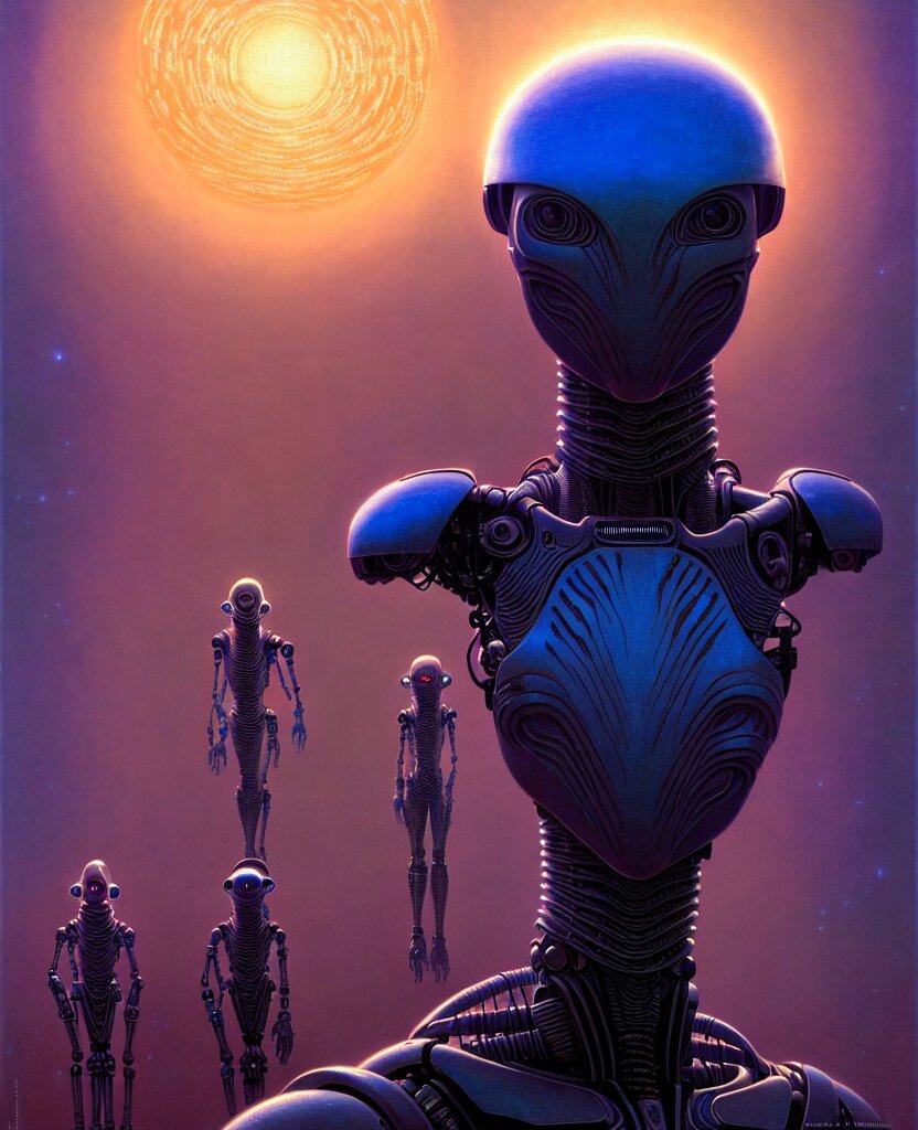 Lexica - Humanoid robot,, symmetry, faded colors, exotic alien features ...