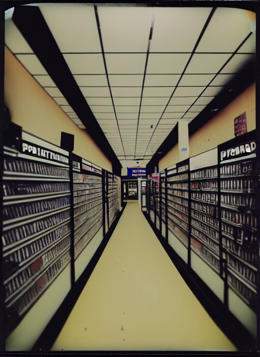 Lexica - Polaroid photograph of the inside of an empty blockbuster ...
