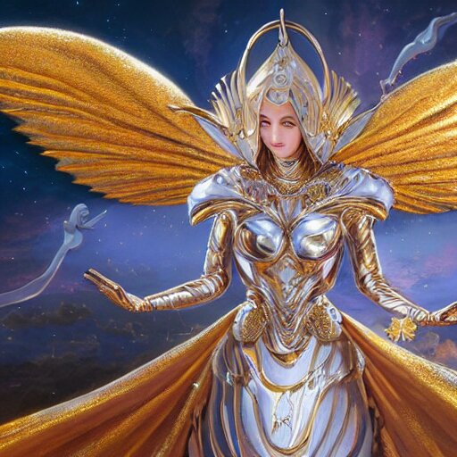 Lexica - A beautiful angel with a golden helmet wearing a silver armor ...