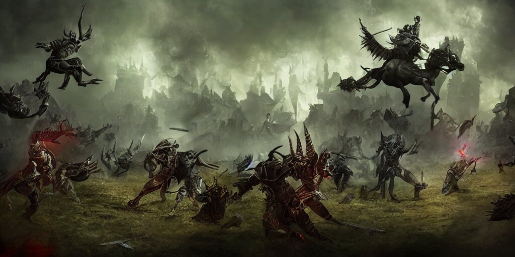 Lexica - Long shot fantasy battlefield with knights versus demons with ...