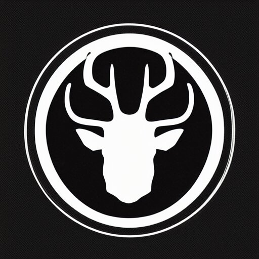 logo for evil corporation that involves deer, retro synthwave st ...