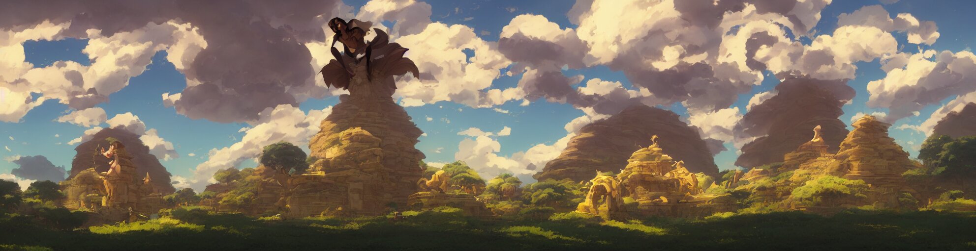 Lexica - A landscape of sphinx statue, Studio Ghibli, beautiful sky ...