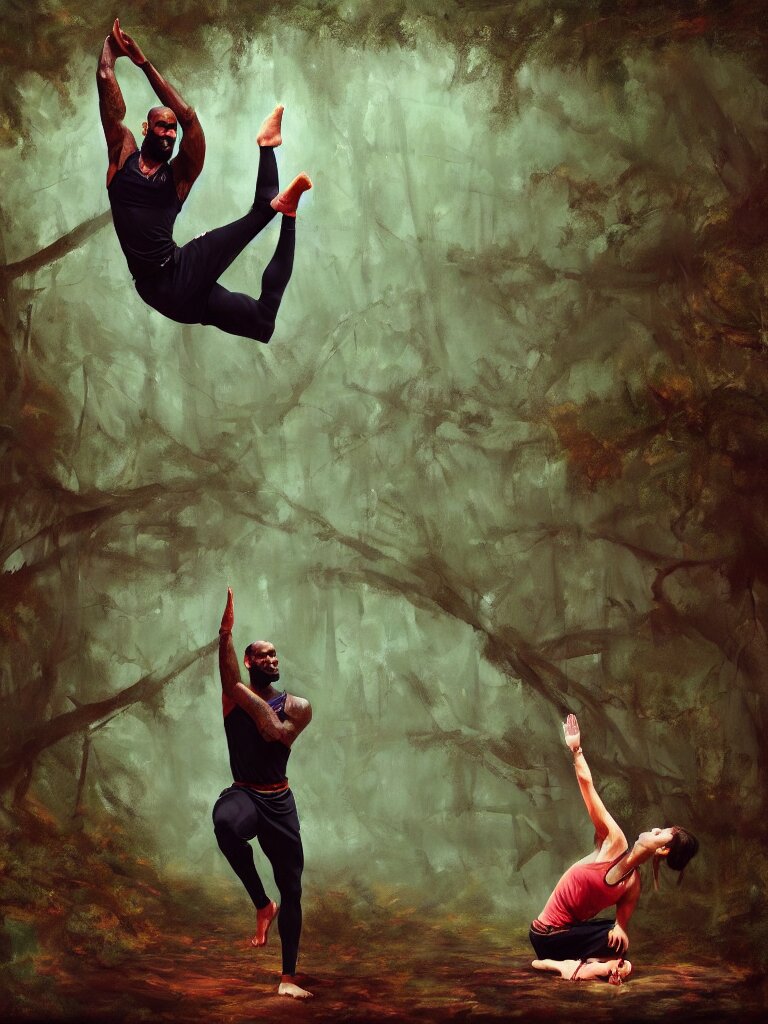 Lexica - Lebron james doing yoga in the forest, epic dark fantasy ...
