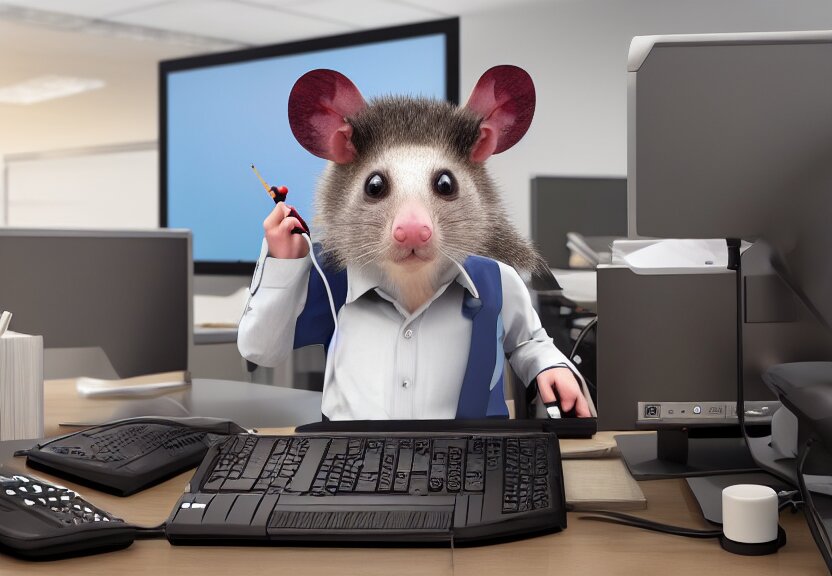 Lexica - possum dressed as an office worker, working on a desktop ...