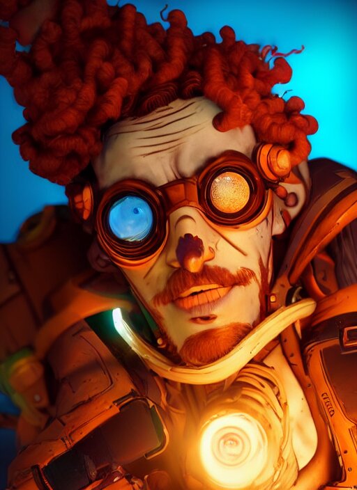 Lexica - Glowwave portrait of curly orange haired mad scientist man ...