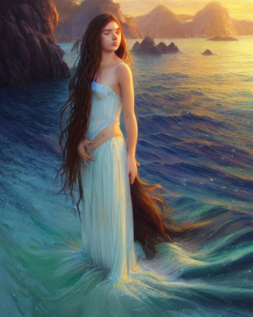 Lexica – Beautiful long haired goddness of water, dress, portrait ...
