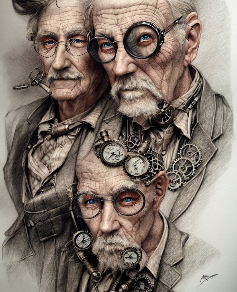 Lexica - Hyper realistic full figure pencil drawing of an older man ...