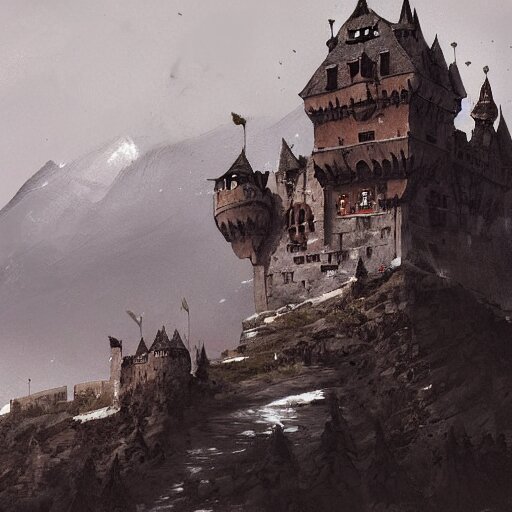 Lexica - Large medieval castle on top of a mountain, artstation, jakub ...