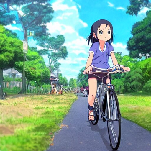 Lexica - Anime girl riding bicycle in highly detailed guwahati suburb ...