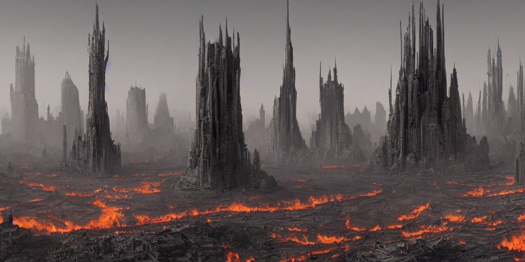 Lexica - Intricate matte painting of grey apocalyptic burned landscape ...
