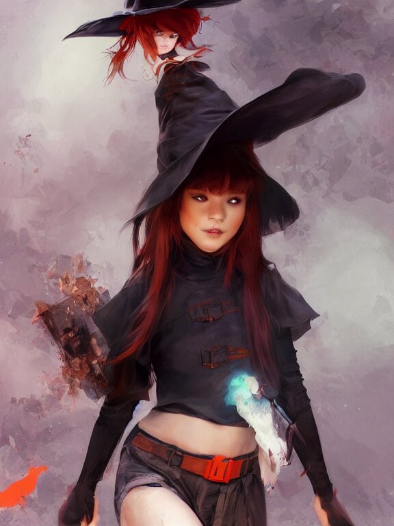 Full shot of a cute mischievous young witch about to get up to s... - Arthub.ai
