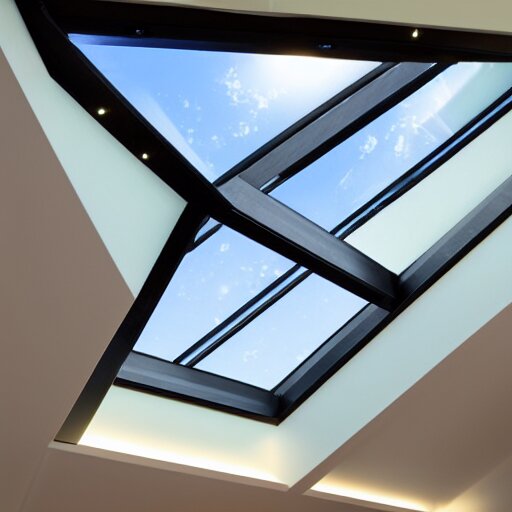 Lexica - Looking up at roof skylight with led strip light surround ...
