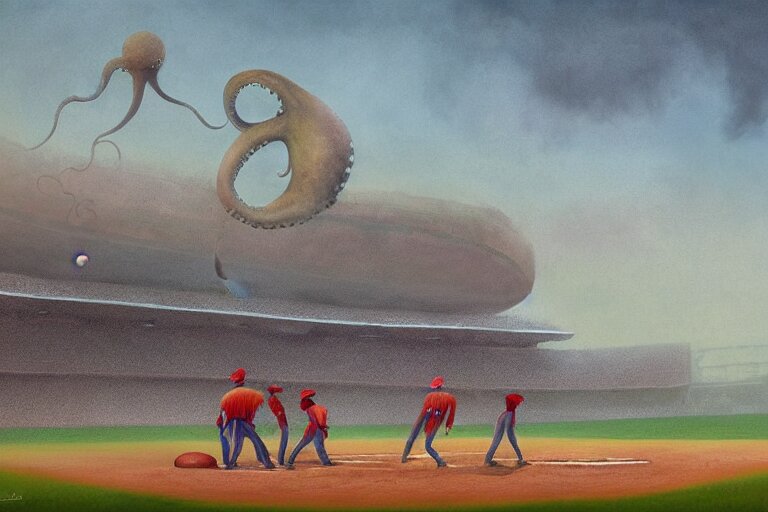 Lexica - Local baseball match with octopus creatures held in a stadium ...