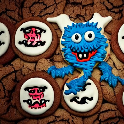demonic cookie monster, evil, portrait, scary, creepy. detailed ...