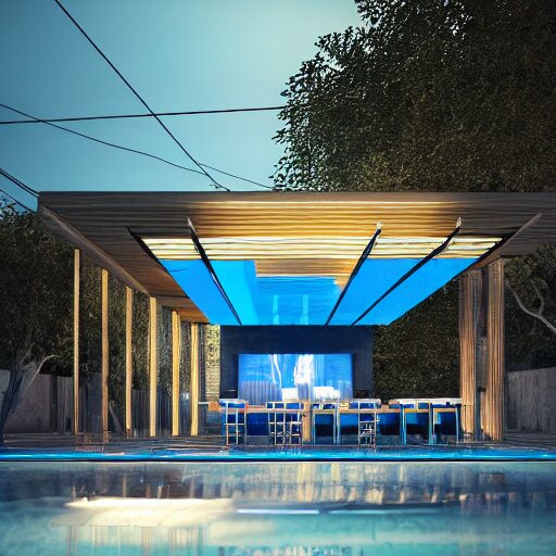 Lexica - A bar made with translucid fabric, swimming pool in front ...