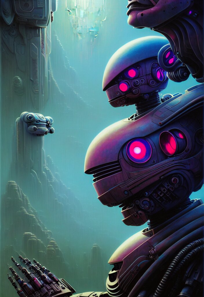 cinematic portrait of cute robot, faded colors, exotic alien fea ...