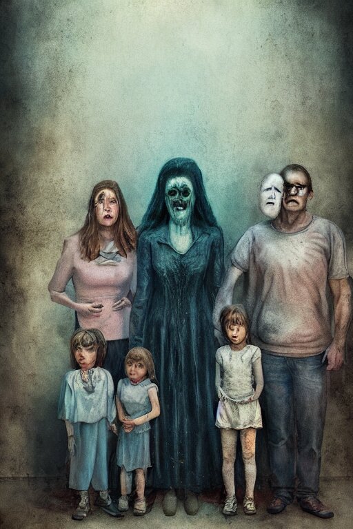 Lexica - An unsettling old colored family photograph, anxious people ...